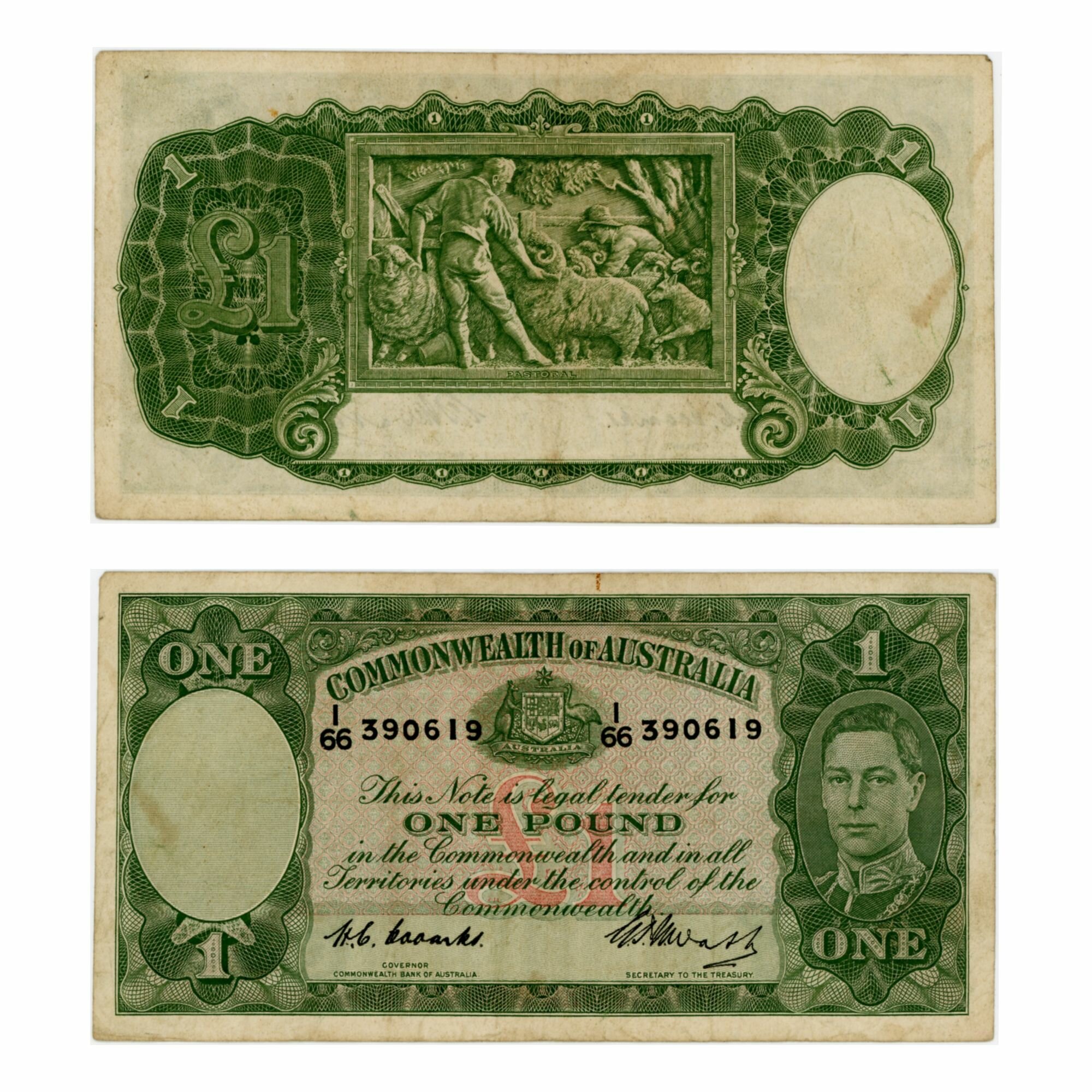 Банкнота Австралия 1 фунт ONE POUND 1949 год Very Fine (VF) Pick 26