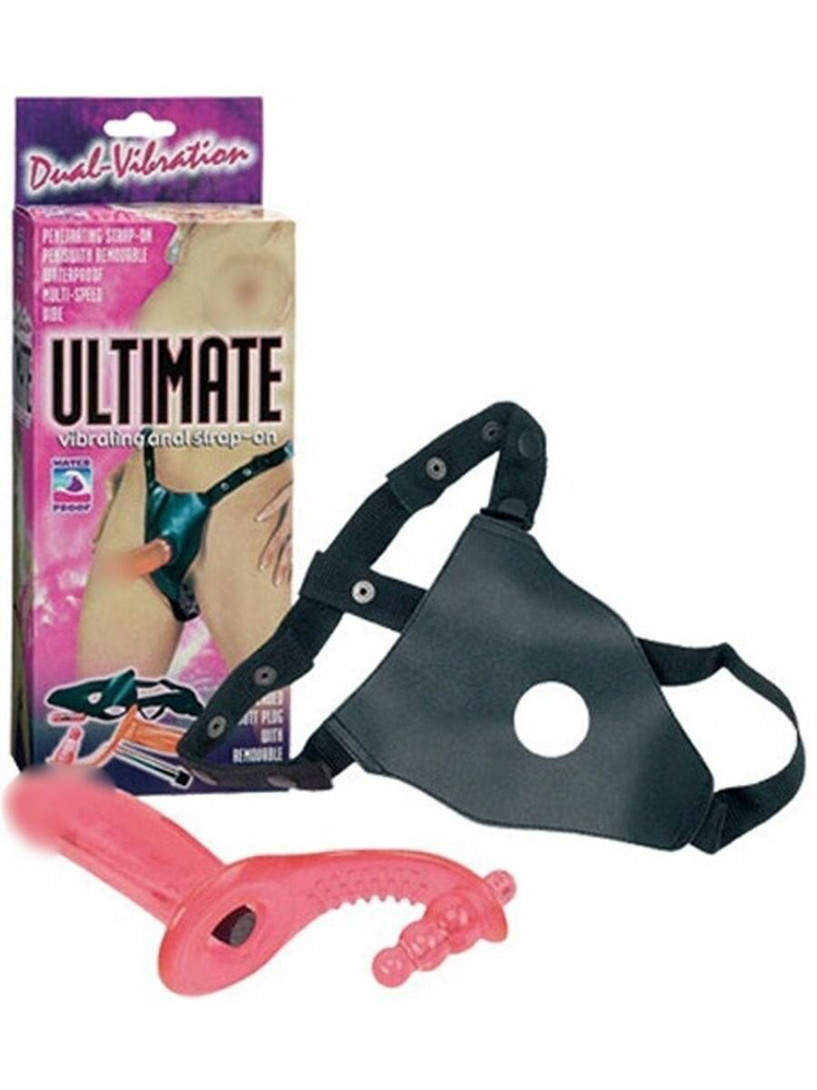 Двусторонний страпон с вибрацией для женщин "ULTIMATE VIBRATING ANAL STRAP ON" 14см