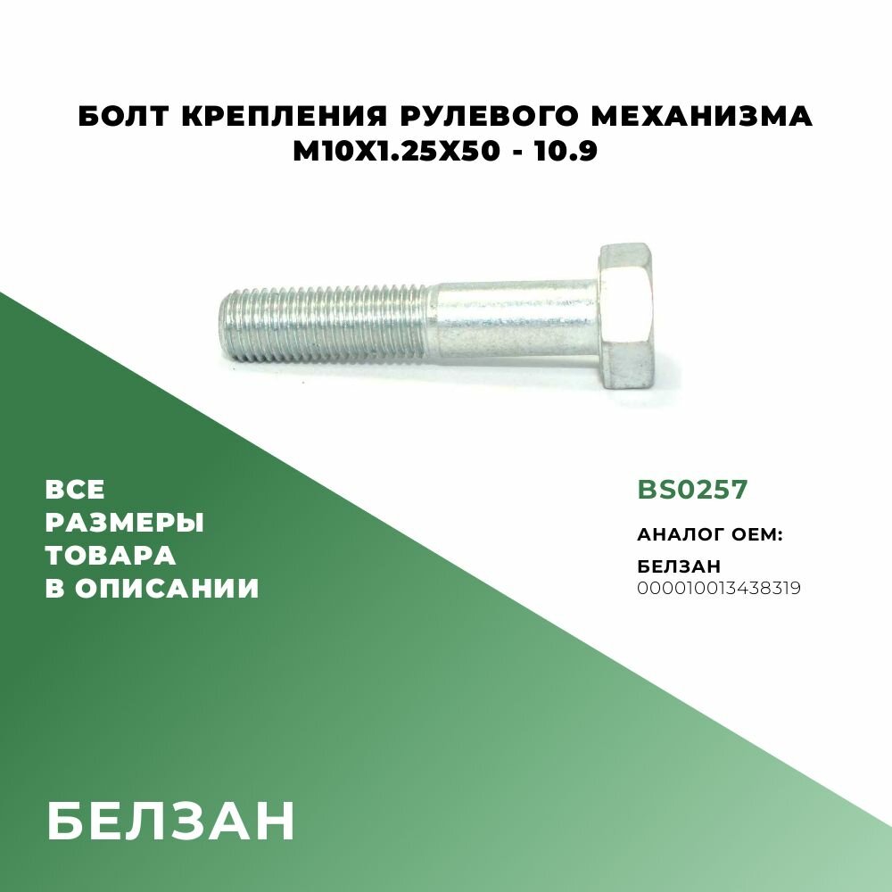 Болт рулевого механизма M10х50х1,25-10.9; ОЕМ:000010013438319; BS0257 - 2 шт.