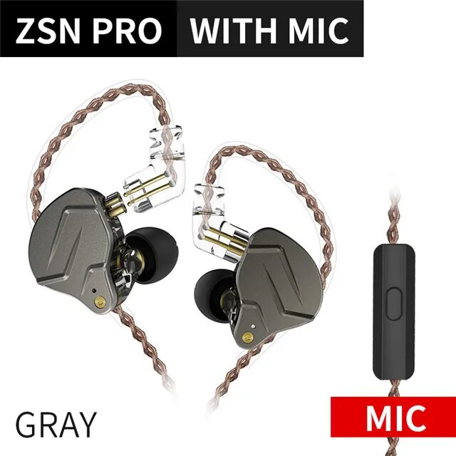 KZ ZSN Pro гибридные наушники gray with mic