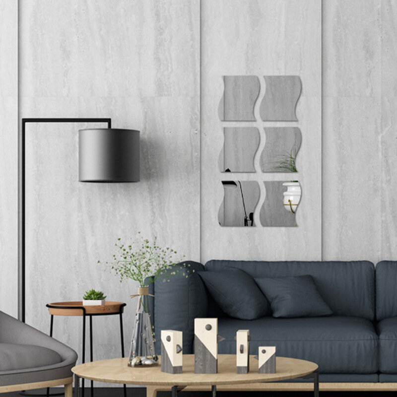 Хит продаж: волнистые акриловые зеркальные стикеры из кристаллов для 3D-декора стен в гостиной, прихожей, фоновые