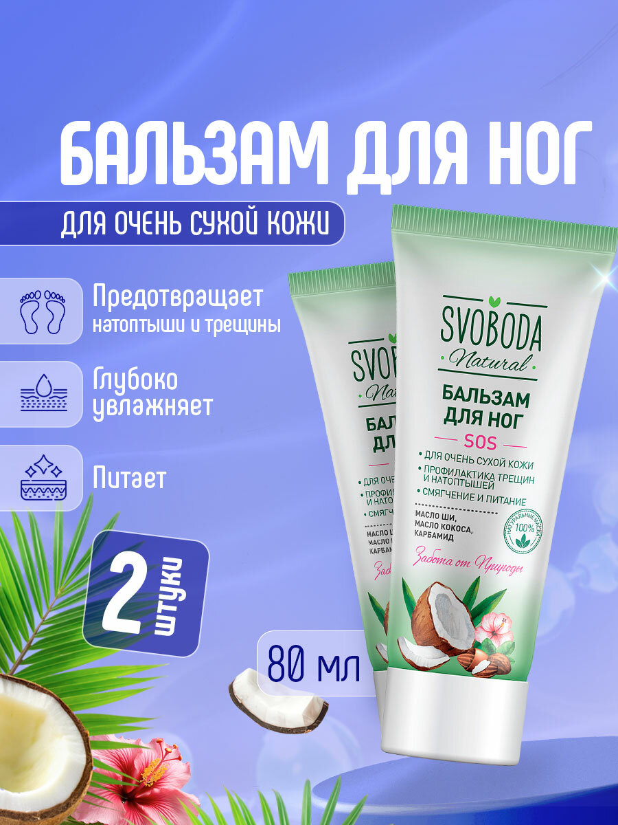 Бальзам для ног Свобода Natural SOS для сухой и очень сухой кожи 80мл*2шт