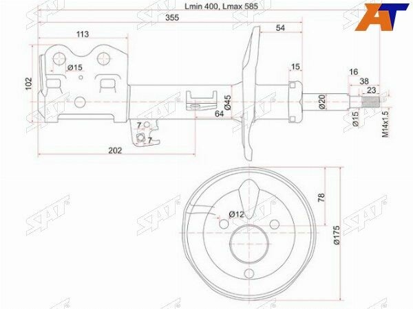 . SAT Амортизатор передний для TOYOTA PRIUS 03- левый