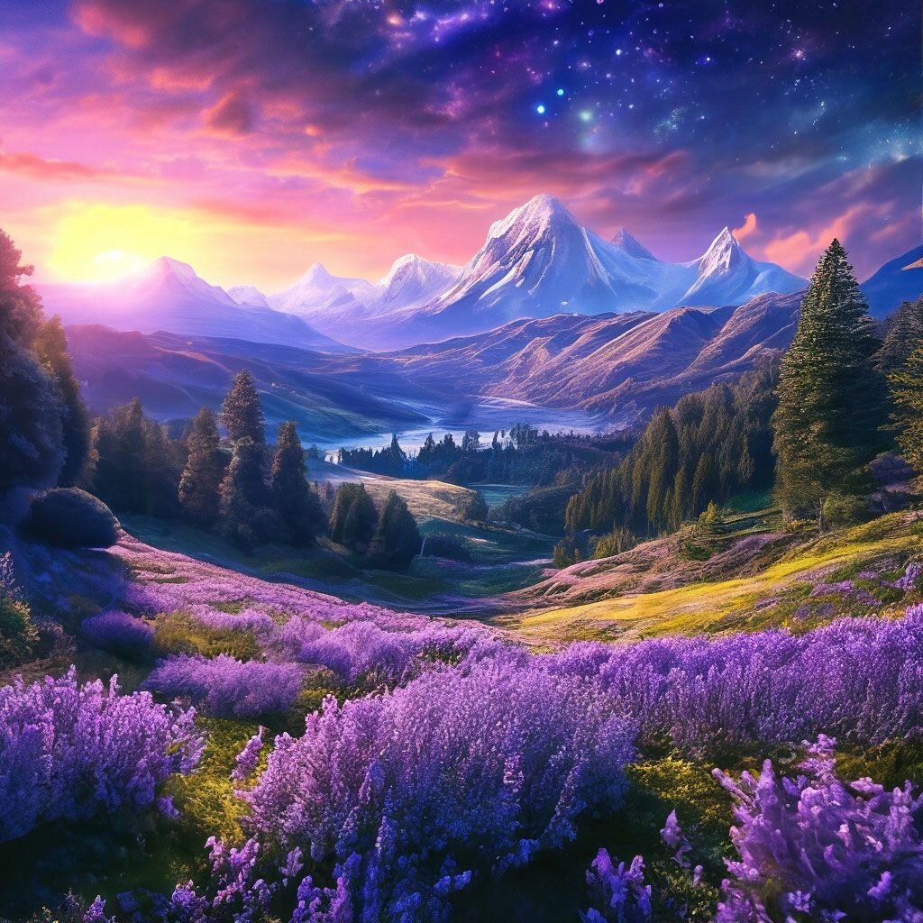 Картина по номерам масляными красками на подрамнике и подложке. Лавандовое поле.