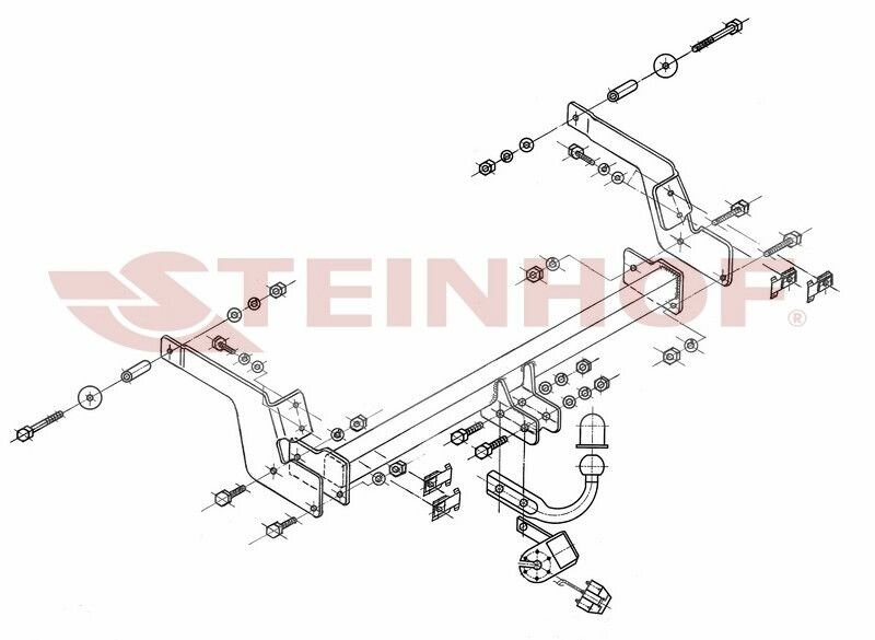 Фаркоп на Renault Laguna Grandtour (универсал) 03/2001-01/2008 без снятия и подрезки бампера (паспорт и сертификат в комплекте)(без электрики) Steinhof. R-078