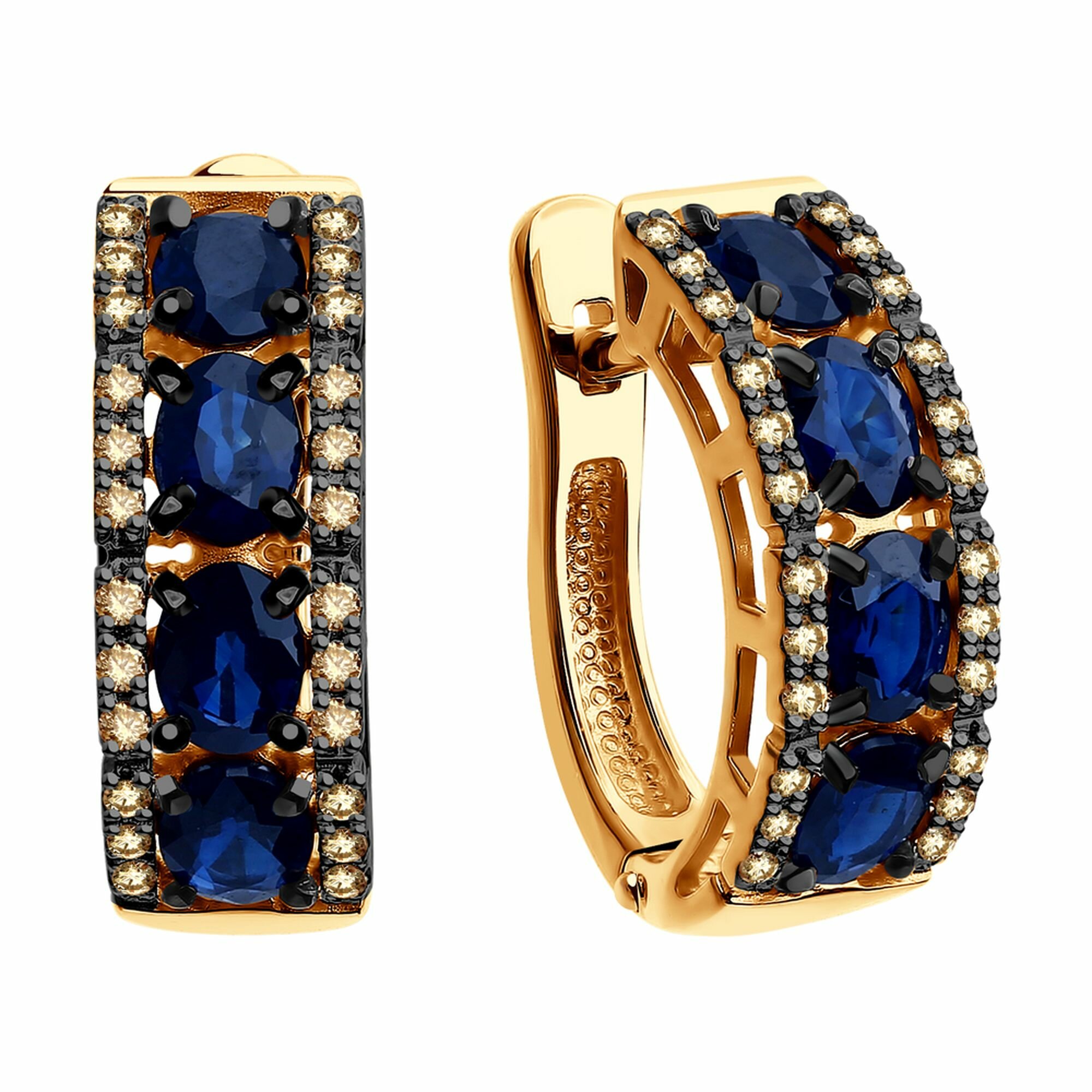 Серьги, красное золото, 585 проба, сапфир, бриллиант