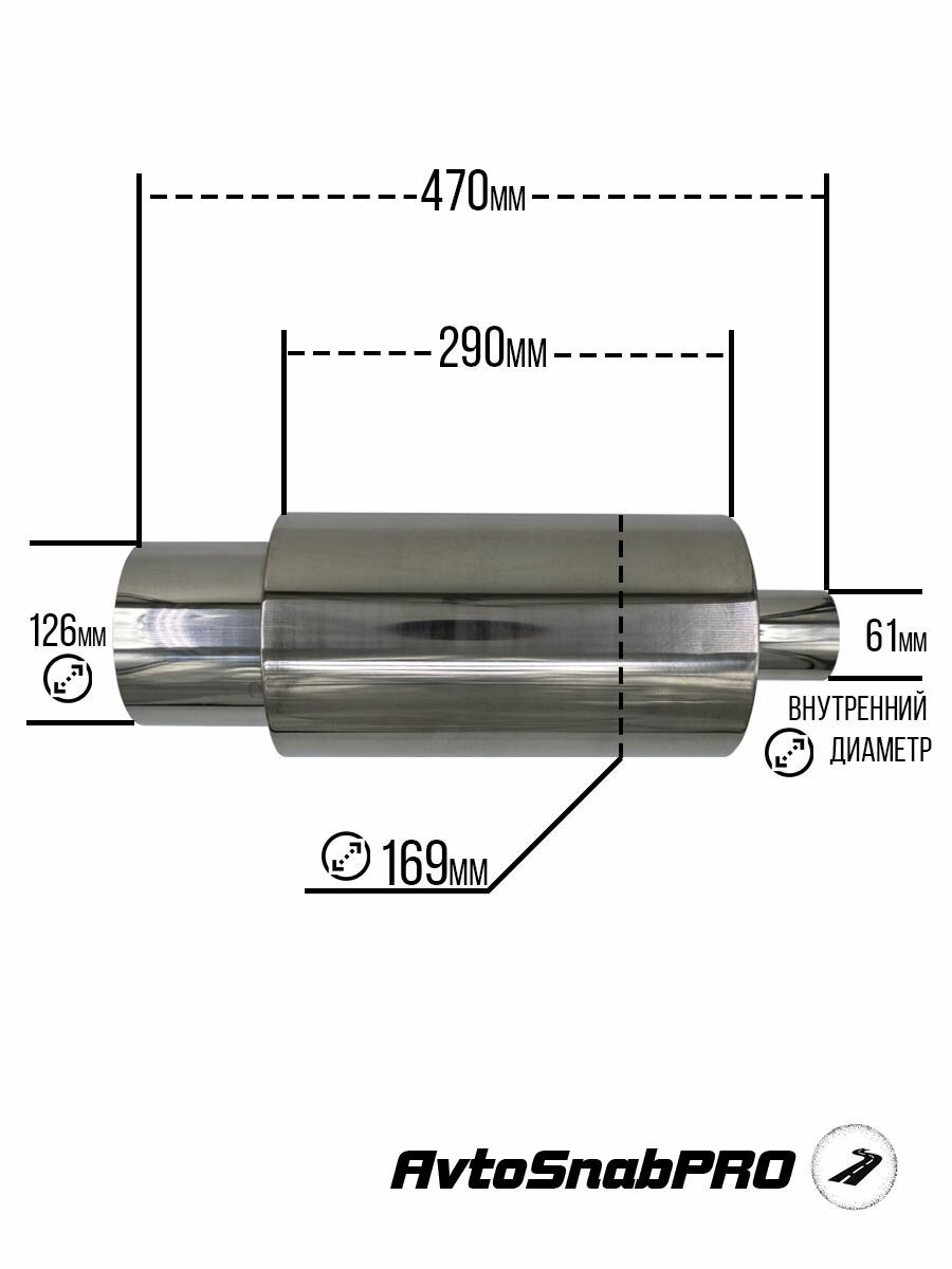 Глушитель прямоток NEW EPOCH GPB470-2, нержавеющая сталь, длина 47 см