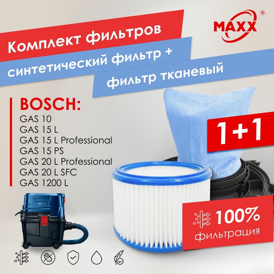 Комплект фильтров PRO для пылесоса Bosch GAS 10, 15L, 20L, 1200L