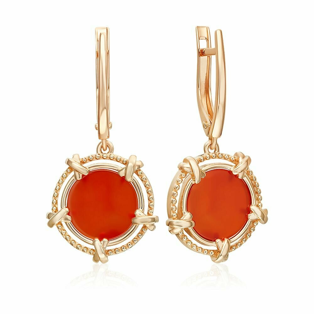 Серьги, красное золото, 585 проба, сердолик