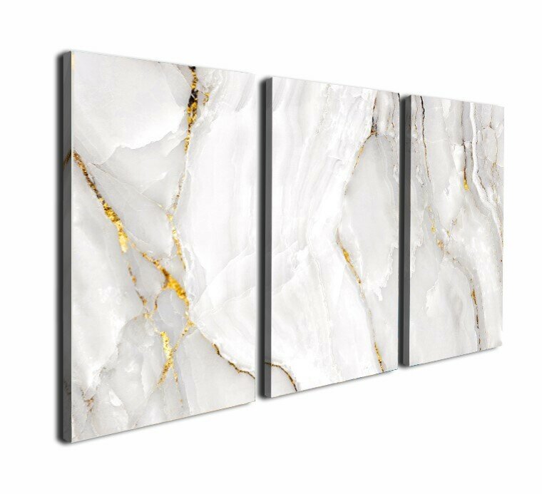 Модульная картина для интерьера большая в спальню из 3 частей "Белый мрамор", 102 х 57 см, MaskOff