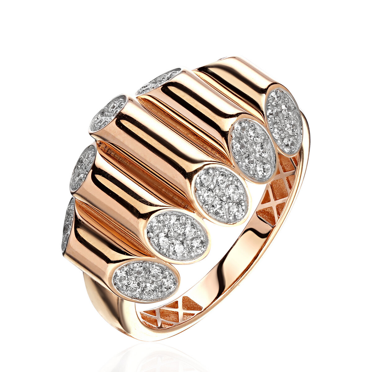 Кольцо, красное золото, 585 проба, родирование, фианит