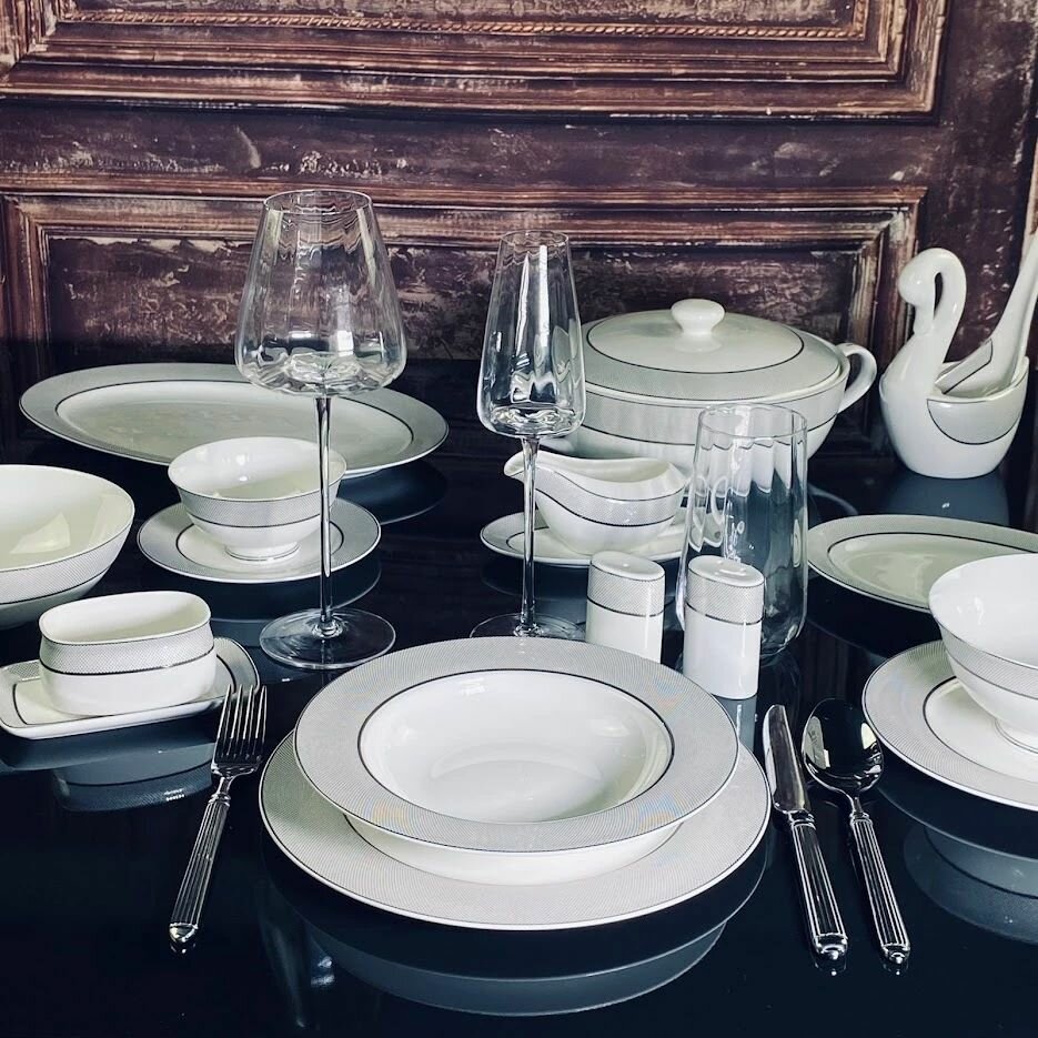 Обеденный сервиз на 6 персон 30 предметов Lenardi Серебряная симфония костяной фарфор