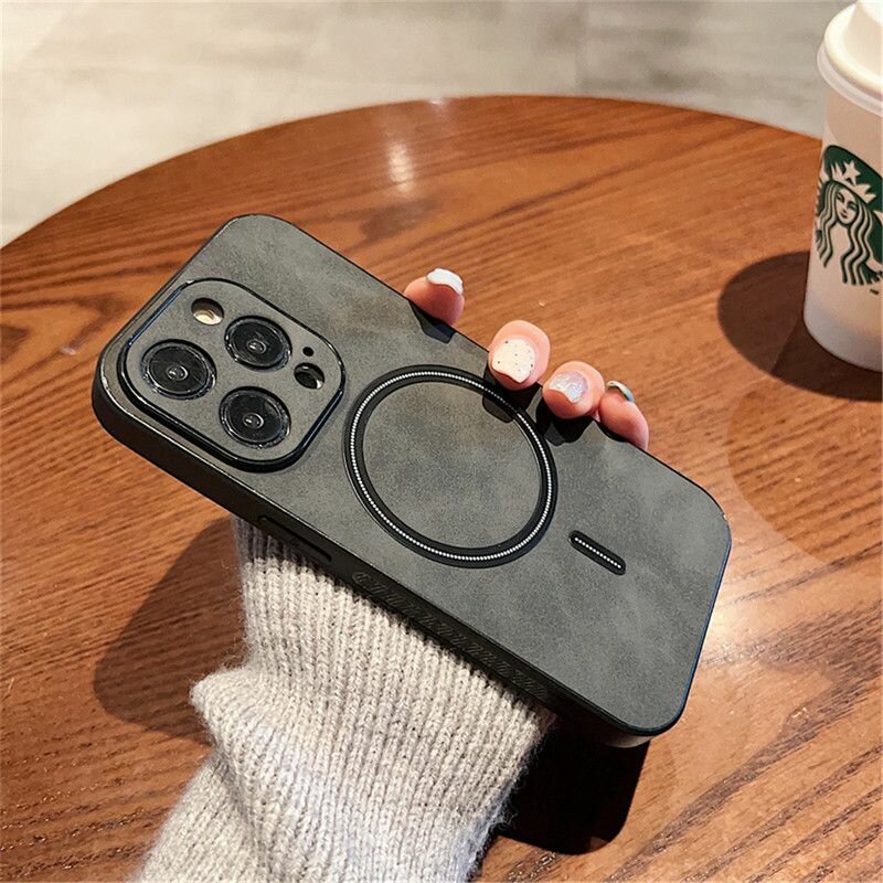 Кожаный магнитный чехол Magsafe 15 Pro Max, чехол для беспроводной зарядки