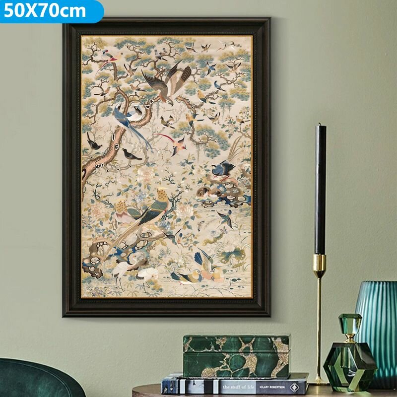 Вышивка крестом наборы , Цветы пиона и птицы , (без подрамника, без рамки) , Набор для вышивания крестом