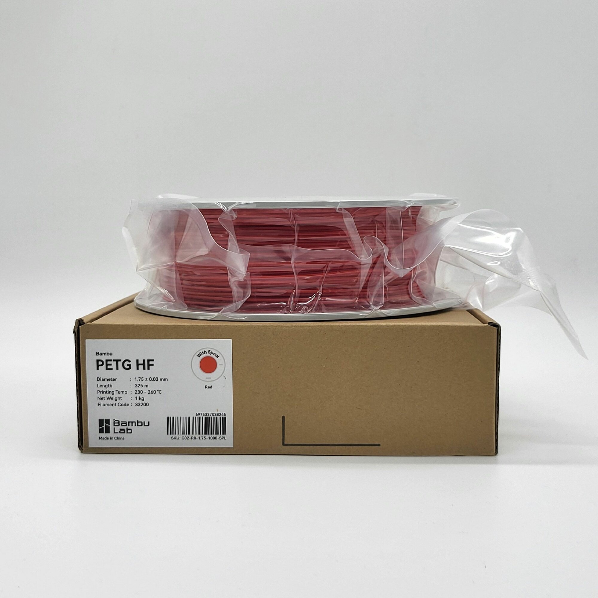 Bambu Lab PETG HF Red (красный), пластик для 3D принтера, 1 кг, на катушке