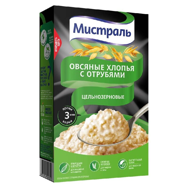 Хлопья мистраль Овсяные с отрубями /картон/ 400г