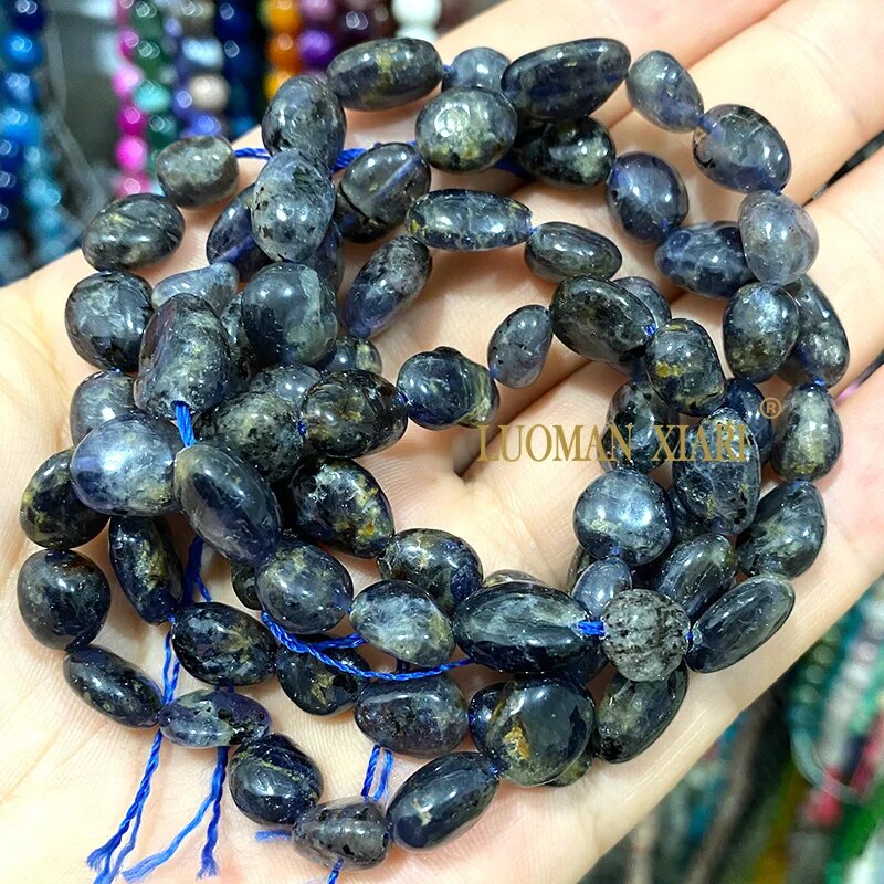 Бусины из натурального лабрадорита LUOMAN XIARI 8-10 мм Темно-синий, cordierite