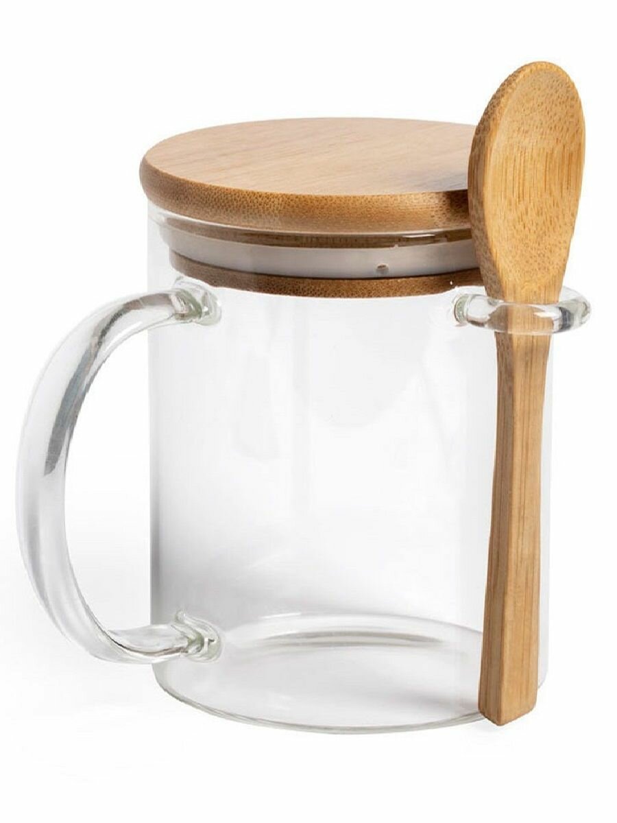 Кружка KIPAL, 420мл, 10,6х8,7см, боросиликатное стекло, бамбук