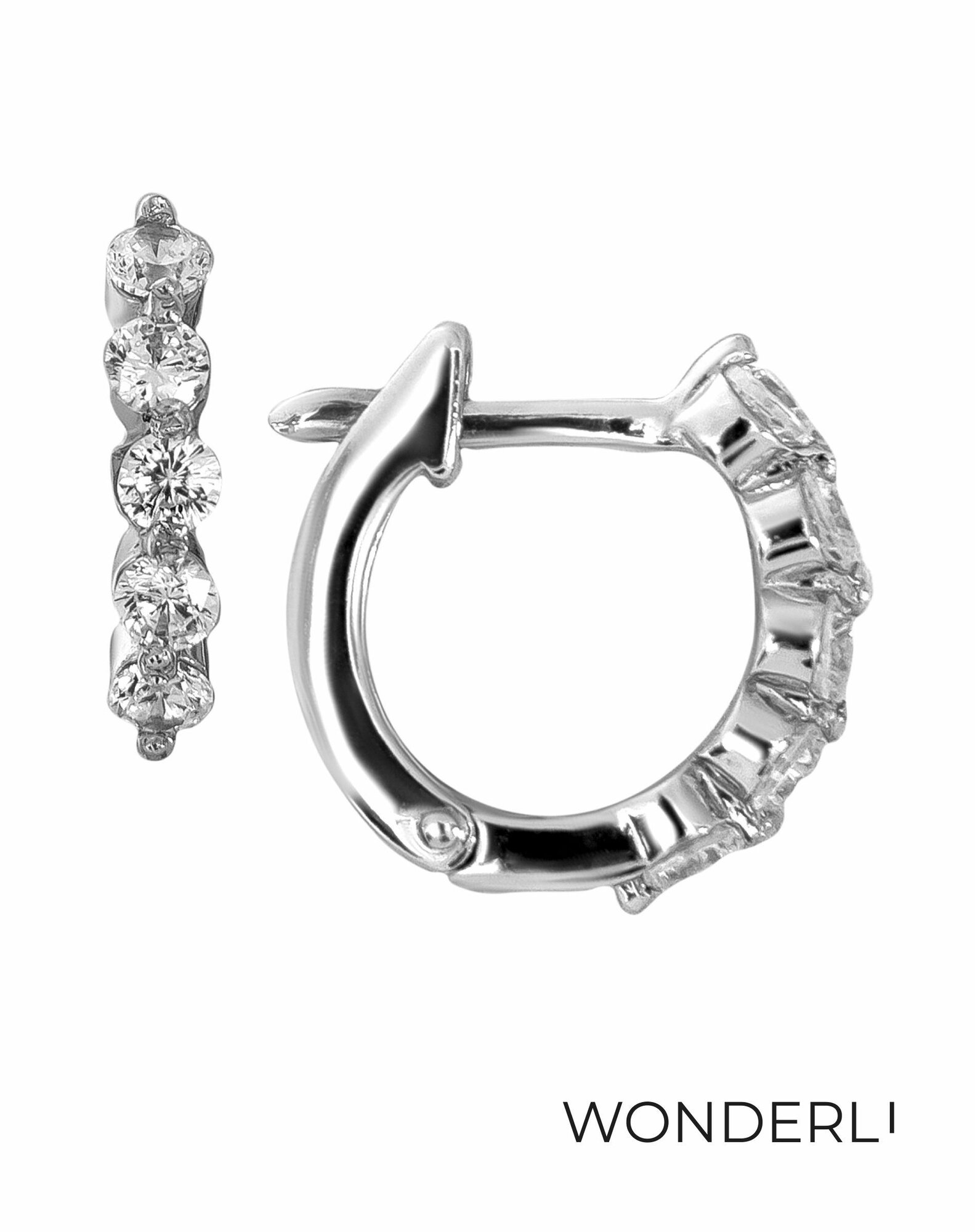 Серьги конго, серебро, 925 проба, родирование, фианит