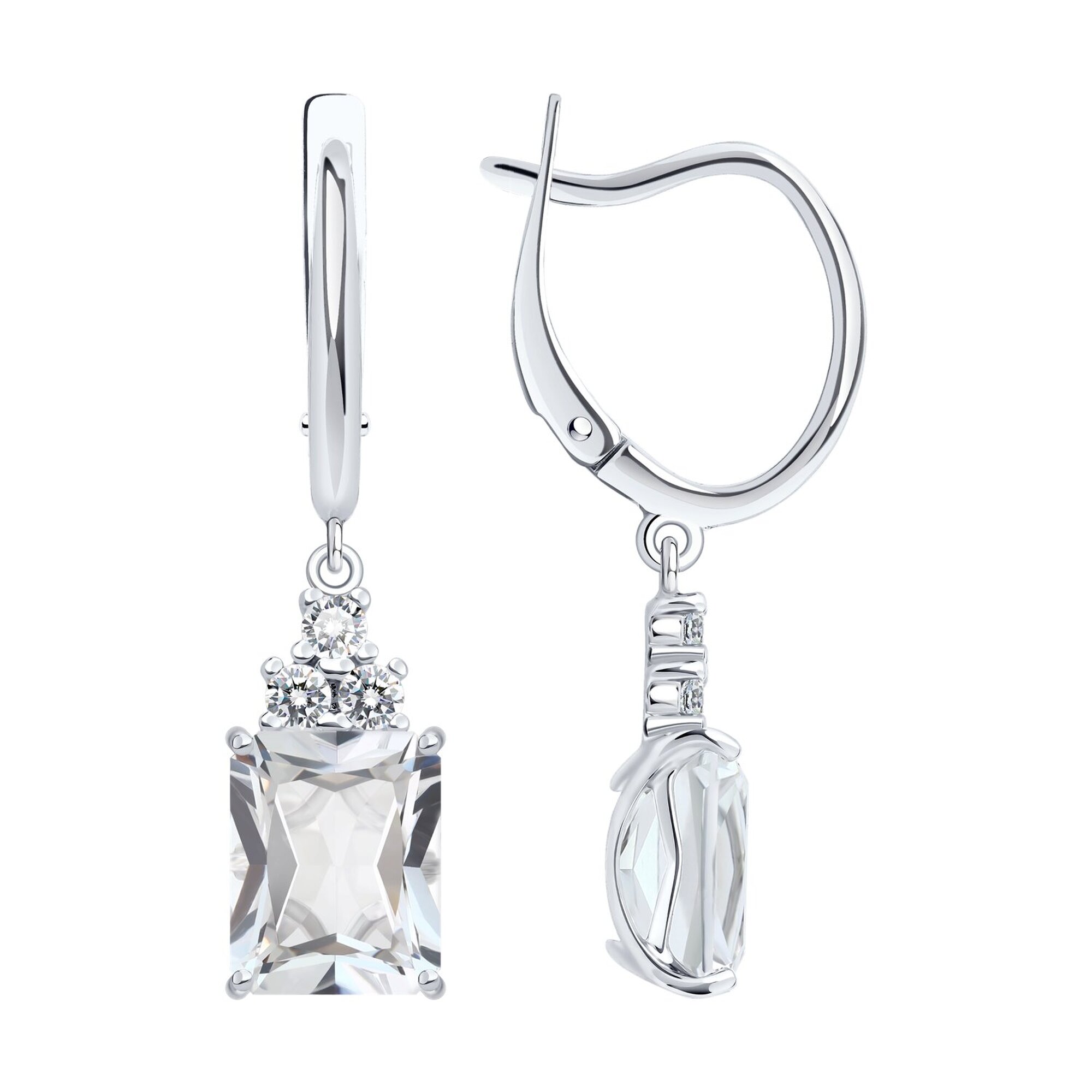 Серьги, серебро, 925 проба, родирование, фианит, горный хрусталь