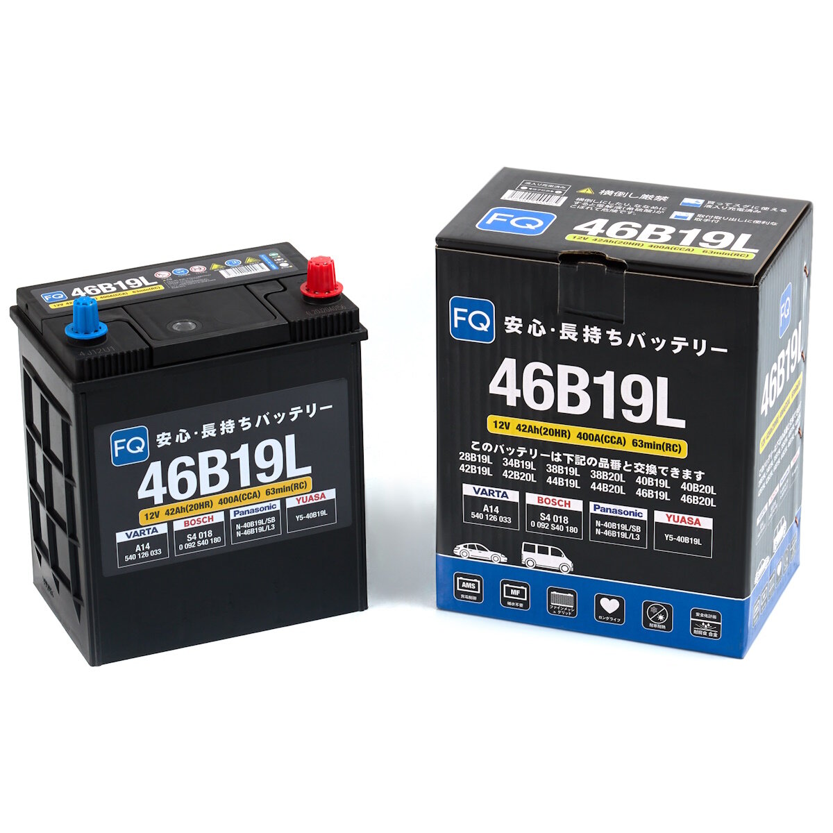 Авто аккумулятор FQ 46B19L 42Ач 400А 186х127х220 мм обратная полярность