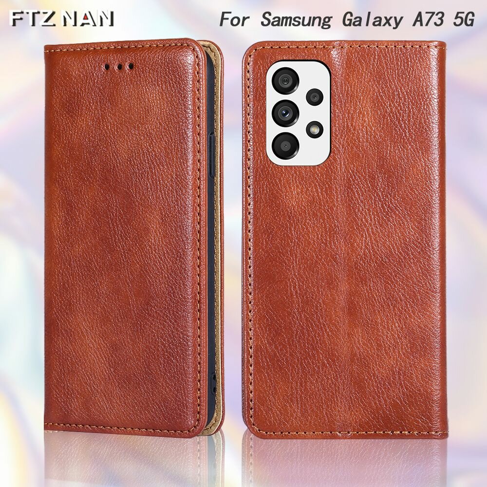 Чехол-книжка подходит на Samsung Galaxy A73/ чехол кожи для Самсунг Галакси А73 5G, Новый, женский мужской, противоударный, подставка, коричневый