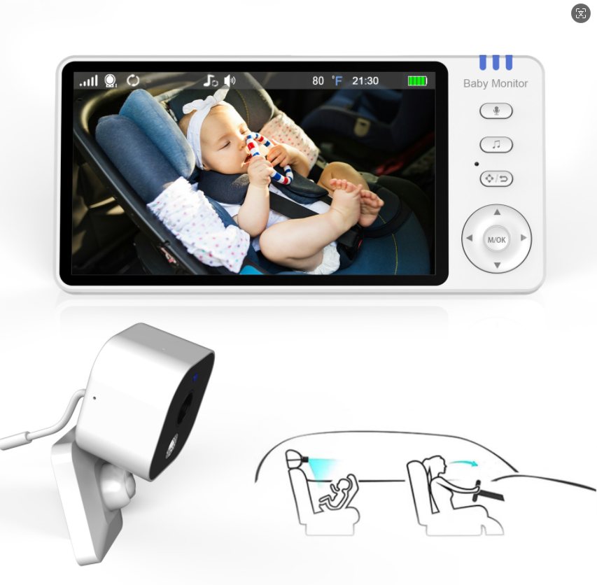 PSABM950, Автомобильный радионяня, Многофункциональная камера на заднем сиденье, автомобильная камера для новорожденных, 5-дюймовая ЖК-камера ночного видения, поддержка VOX 2,4 ГГц (1280*720P), Монитор температуры, интеллектуальный HD-мониторинг, инфра