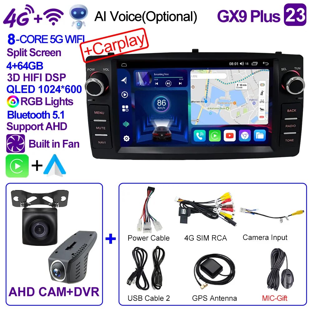 CAIXI 2din Android 12 Беспроводной CarPlay Android auto Авто Радио Мультимедиа GX9Plus(4-64)CAM-DVR