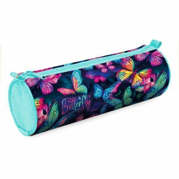 Пенал-тубус Оникс 210х70х70 мм молния, ткань "Неоновые бабочки"