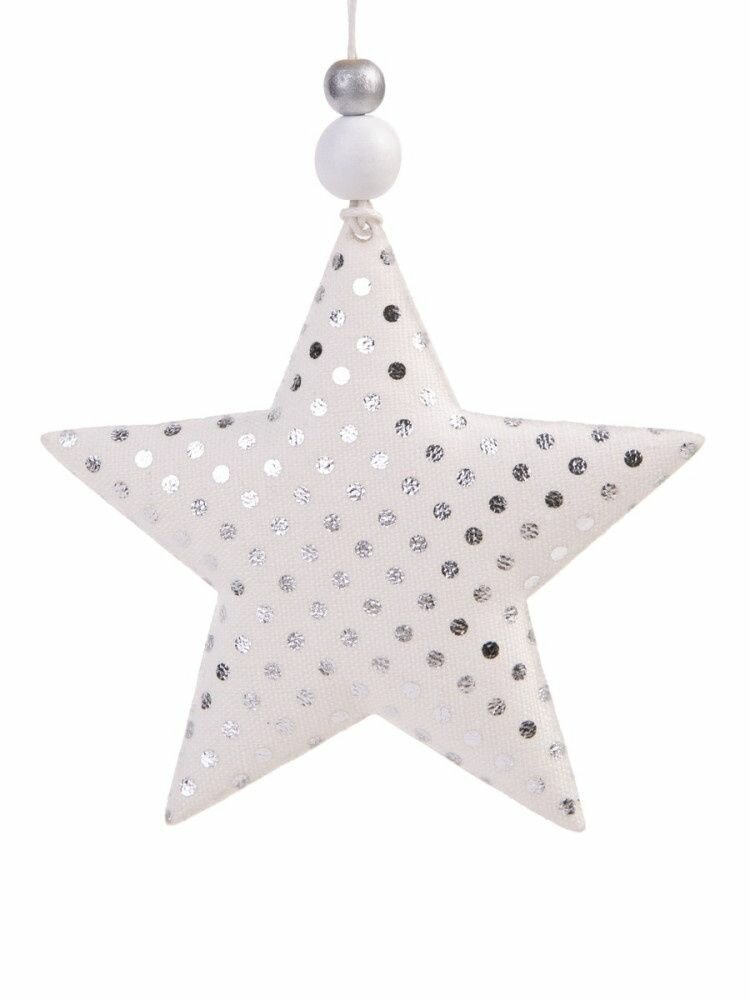 Подвесное украшение Феникс-Презент "Звезда с серебряными кружочками", новогоднее, ткань, 10,5х1,5х10,5 см (81481)