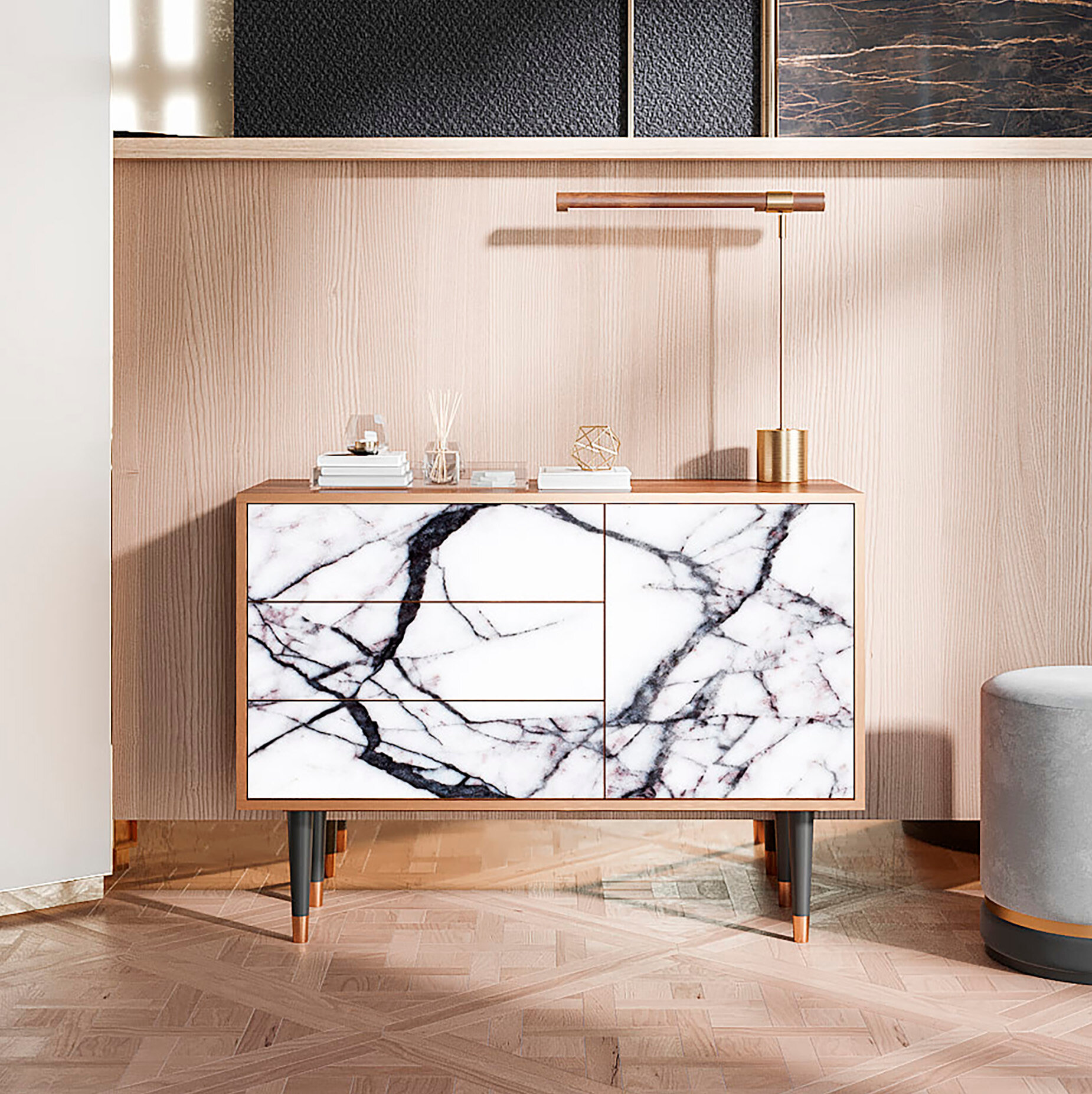 Комод - STORYZ - S3 Raven Marble, Размер - 115 x 84 x 41 см, Цвет корпуса - , Орех