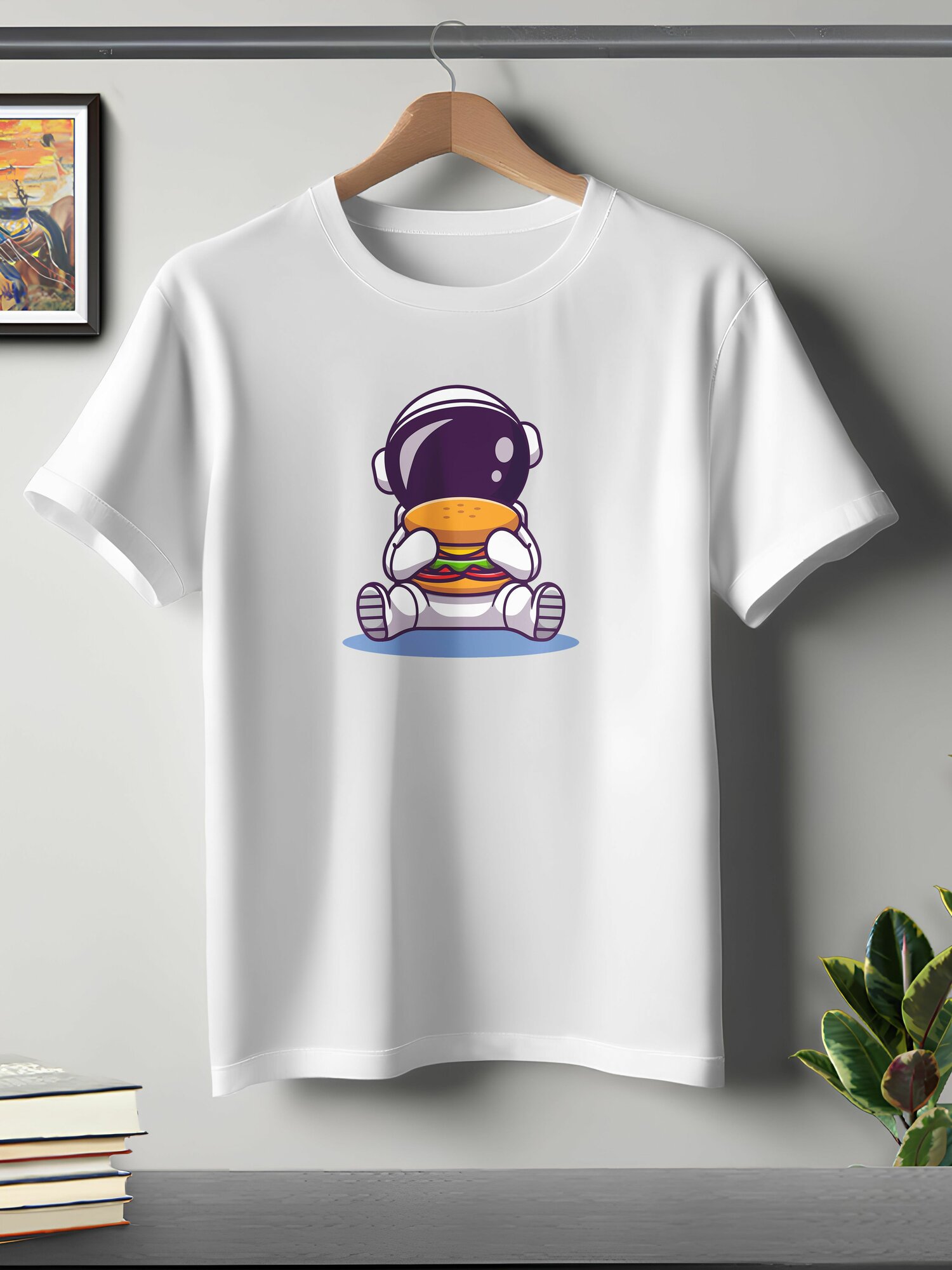 Футболка ONEQ унисекс 44-46 (S) размер с принтом Космонавт, белая