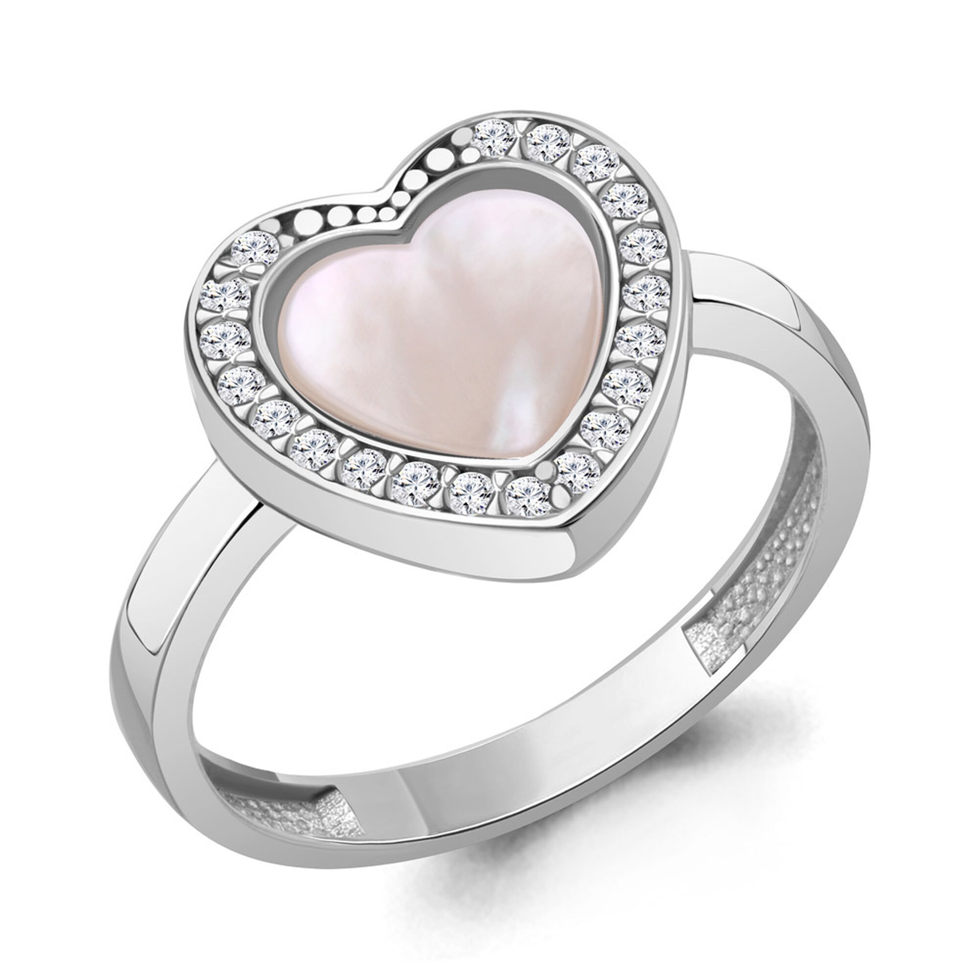 Кольцо, серебро, 925 проба, родирование, перламутр, фианит