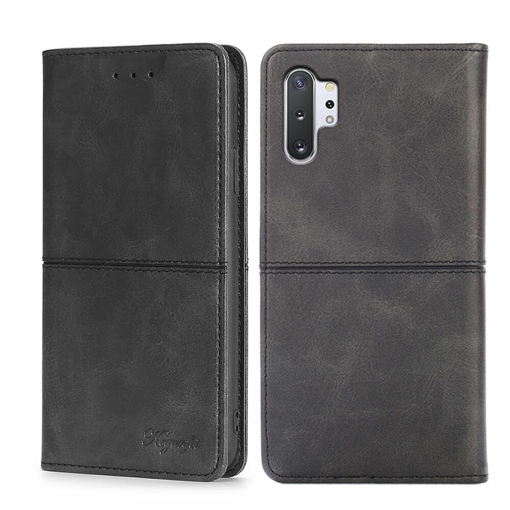 Чехол-книжка MyPads для Samsung Galaxy Note 10+ Plus / Самсунг Ноте 10 Плюс воловья кожа (черный)