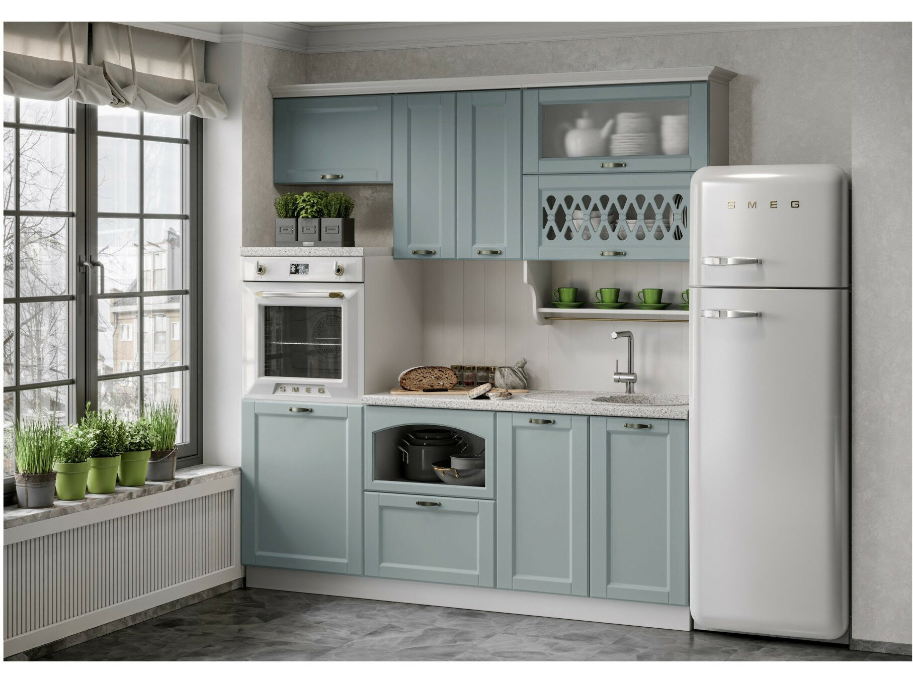 Кухня МДФ 2000 Милано Компоновка №3 (Шарли бриз)