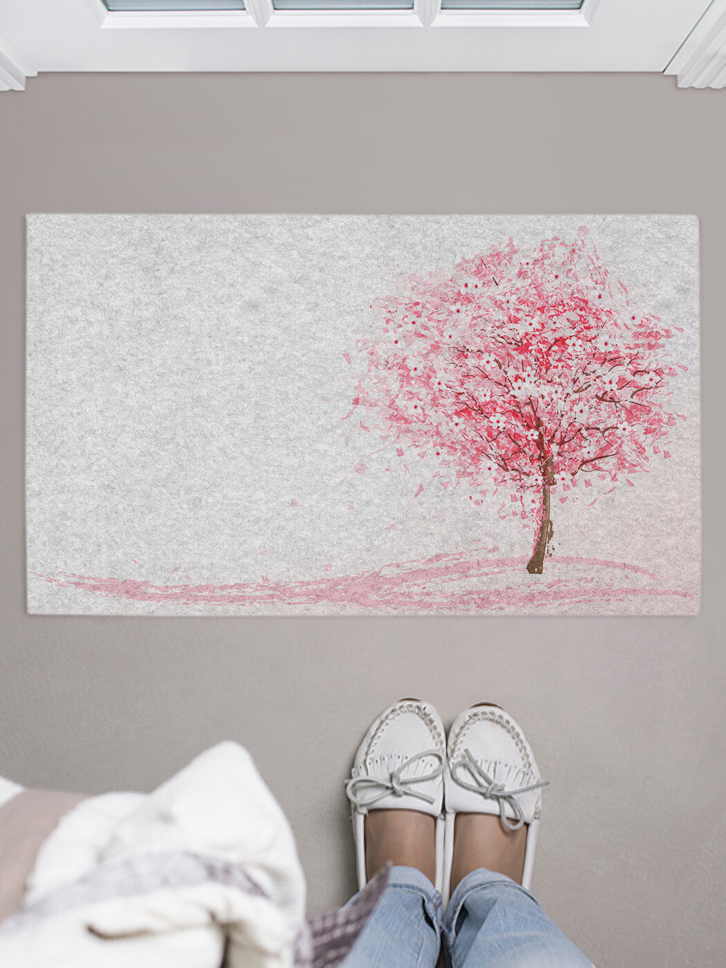 Коврик придверный в прихожую с принтом "Осеннее дерево в акварели" 45 на 75 см , JoyArty