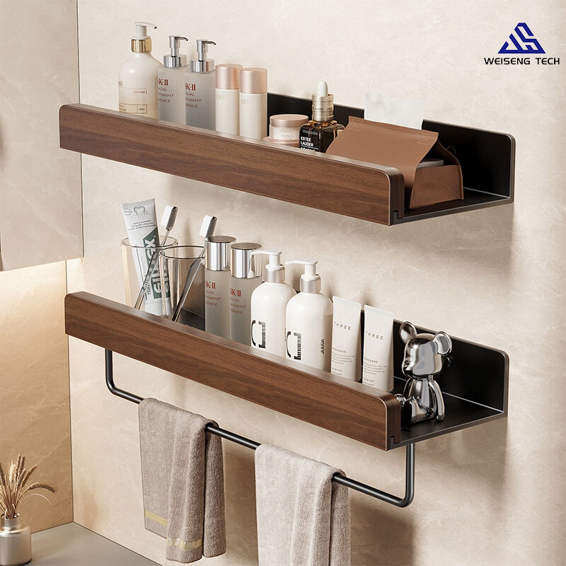 Полка для ванной комнаты из орехового дерева, полка для хранения без перфорации в ванной комнате