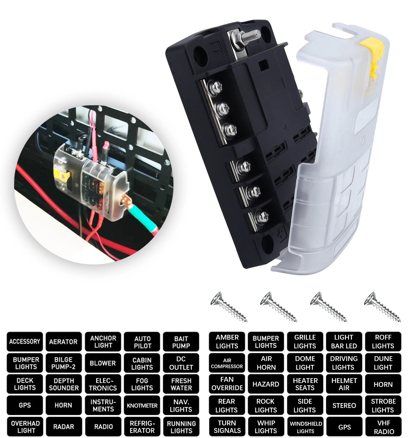 Блок предохранителей с наклейками, 6/12 А 6 Way