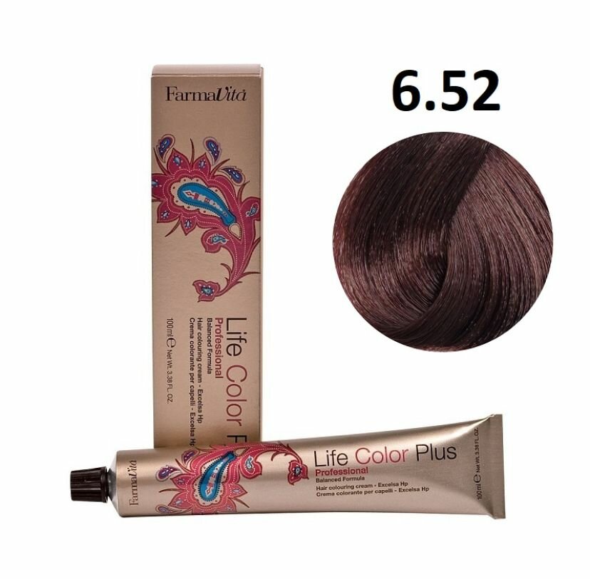 Крем-краска для волос Farmavita Life Color Plus 6.52 темный блондин шоколадный красное дерево, 100 мл