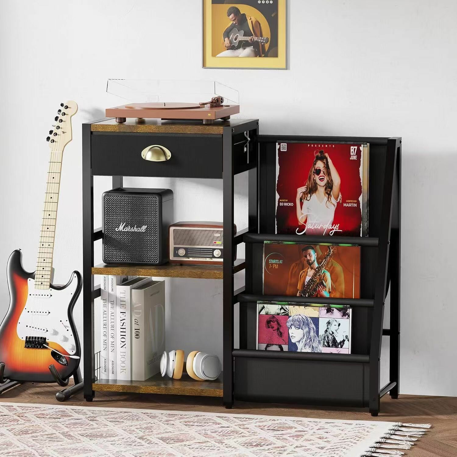 Стойка для пластинок，Большая вместимость，Простота установки, Подходит для размещения в гостиной или спальне.