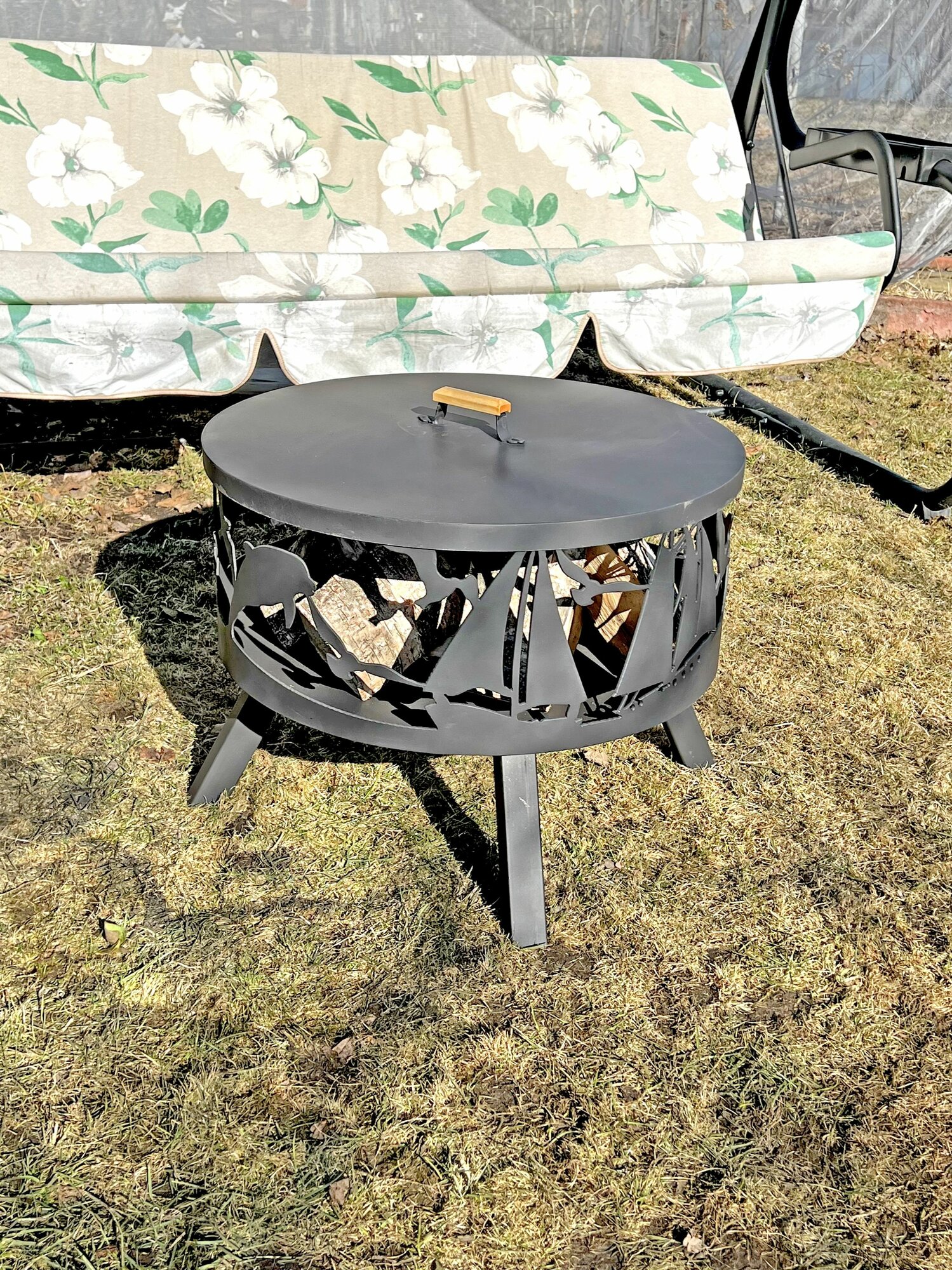 Костровая чаша Корабли и дельфины+Крышка 60 см 0,3 см