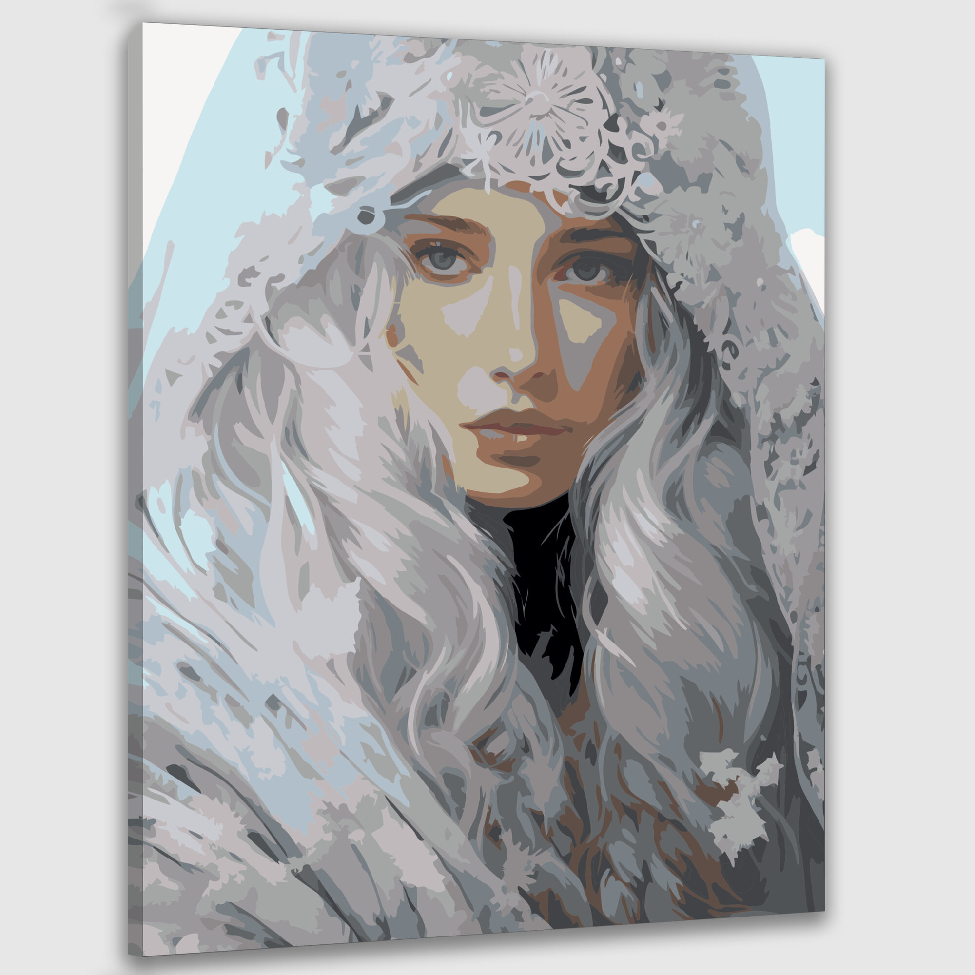 Картина по номерам 40x50 см, картина маслом, Снегурочка, безмятежная красота, серебристый свет луны
