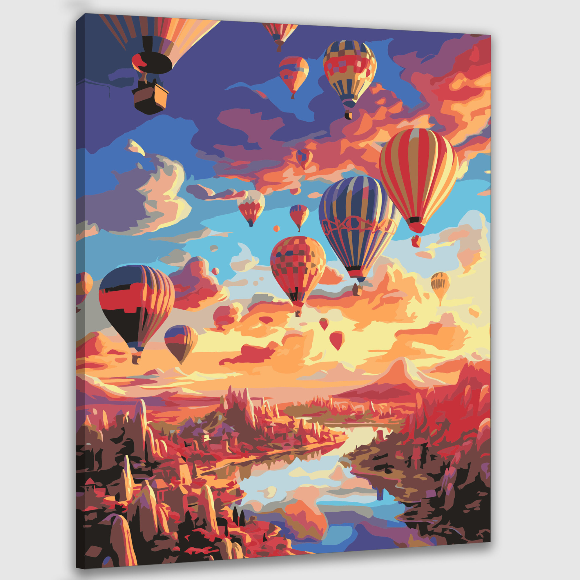 Картина по номерам 40x50 см, фантастический мир, воздушные шары, свобода, облака, закат