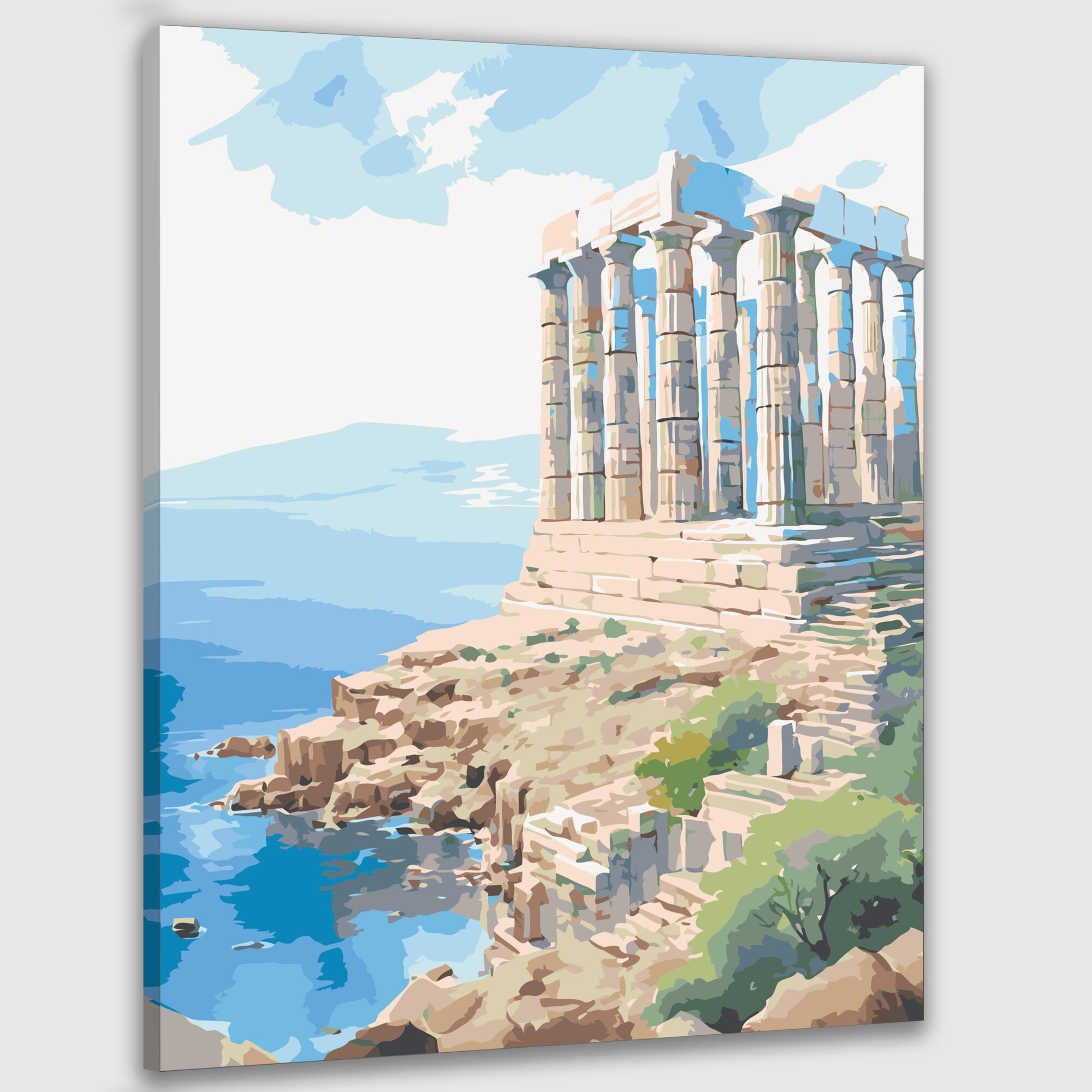 Картина по номерам 40x50 см, акварель, картина, храм Посейдона, утес, Эгейское море, голубые воды, безмятежная красота
