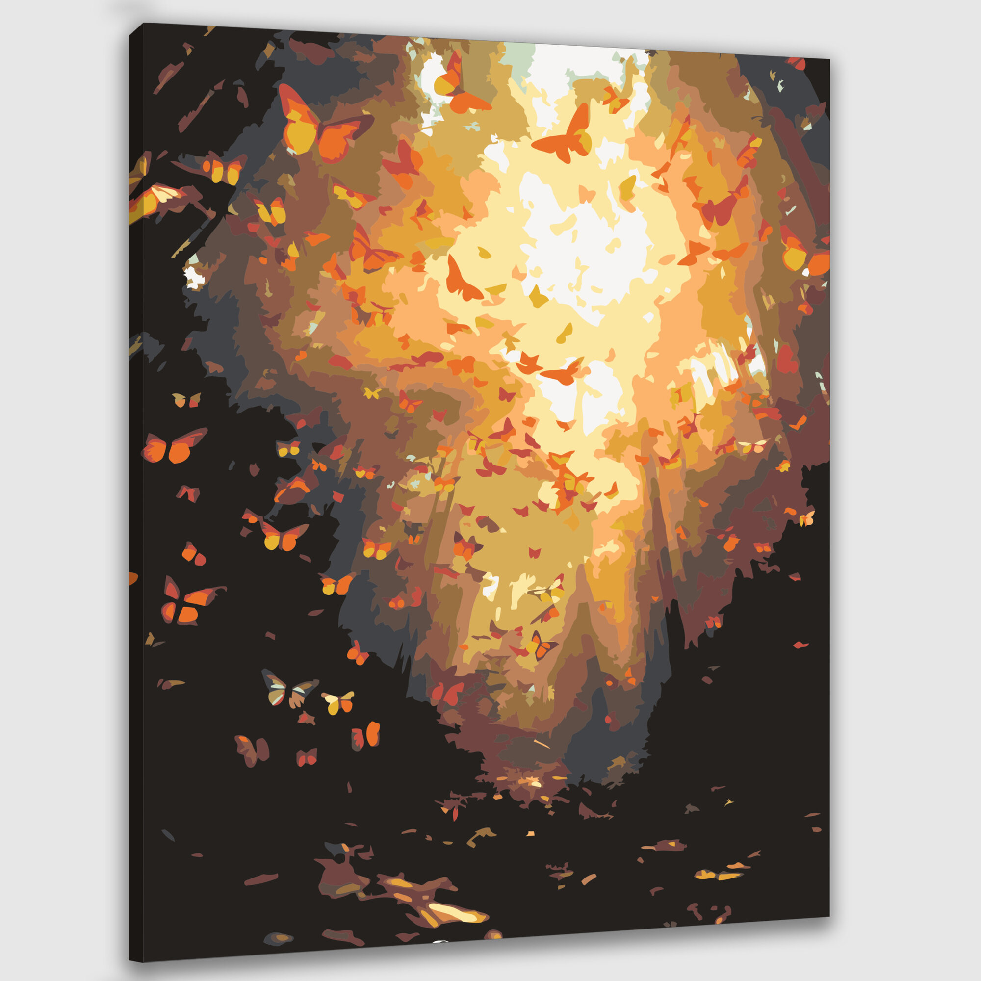Картина по номерам 40x50 см, лес, солнце, бабочки, цвета, движение, виды, рисунок, расцветка, просветы, кроны, свет