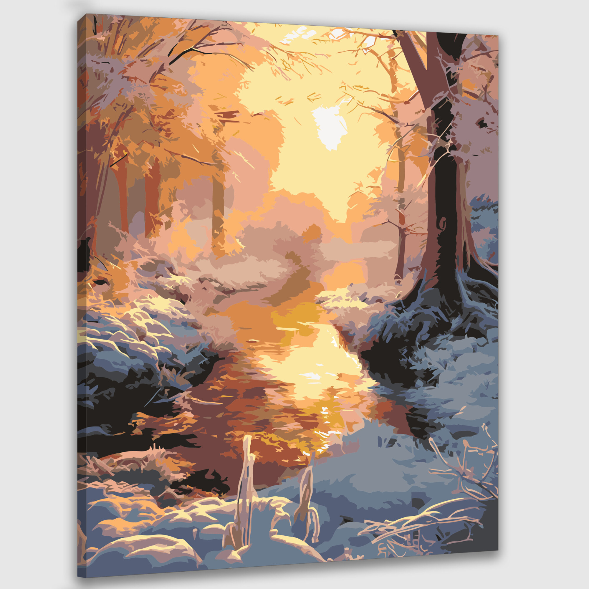 Картина по номерам 40x50 см, иней, пейзаж, рассвет, деревья, растения, зимняя страна чудес, сказка, утренний свет