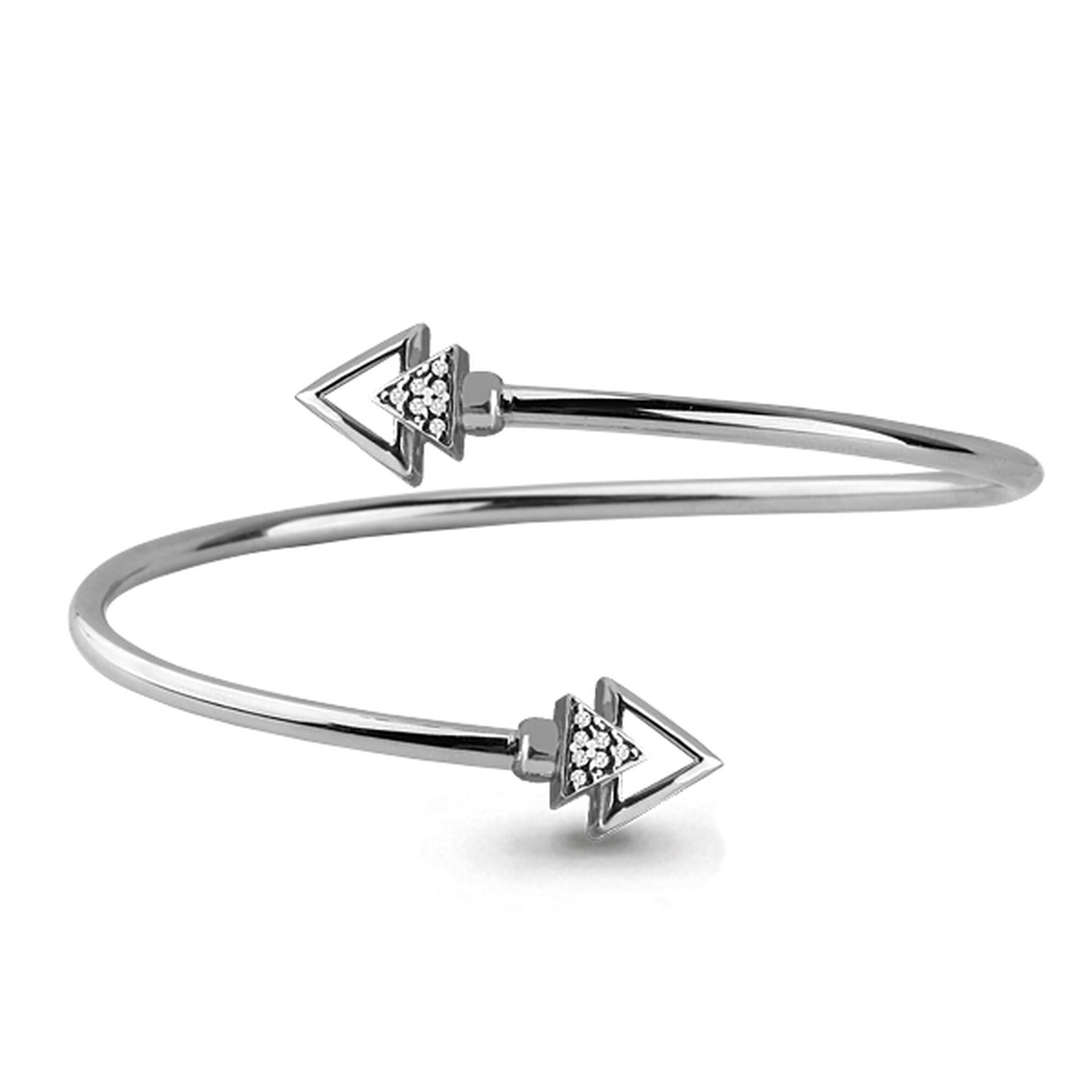 Жесткий браслет, серебро, 925 проба, родирование, фианит