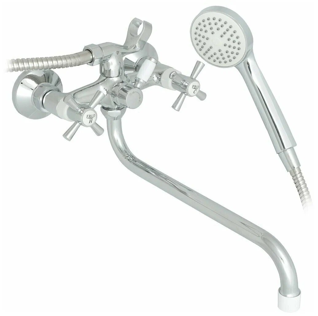 Смеситель с душевой лейкой Frud R118 R22118 color, серебристый/белый