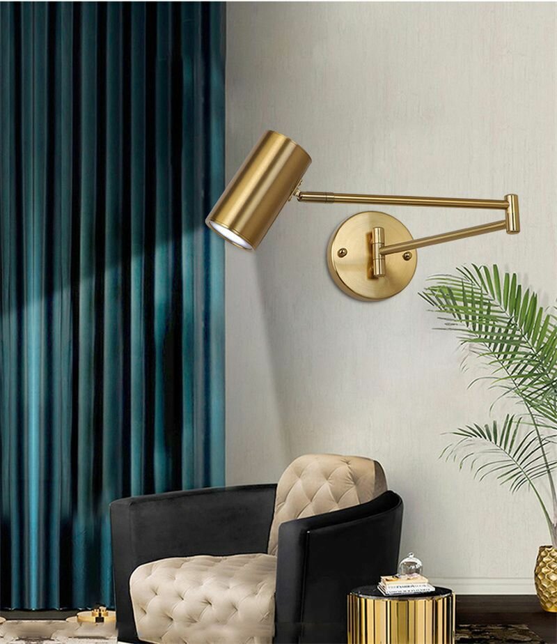 Ywy. горячиеСовременные светодиодные настенные светильники с регулируемым поворотом на длинной ручке для домашнего декора прикроватной тумбочки в спальне, золотое бра