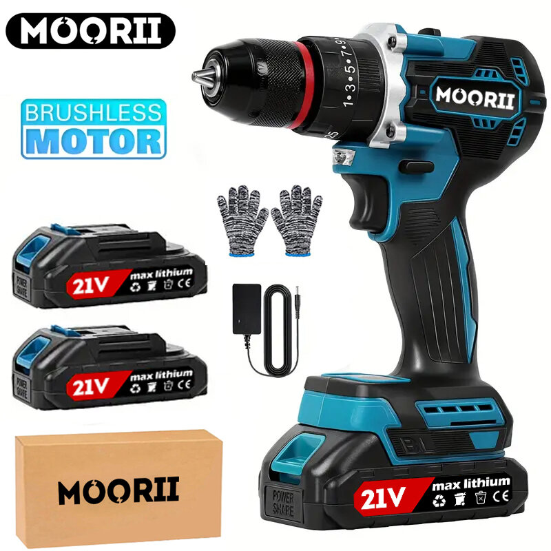 Дрель-шуруповерт аккумуляторная дрель ручная с 2 скоростями 21В,2 АКБ Li-ion, 100 Нм, 2000 об/мин